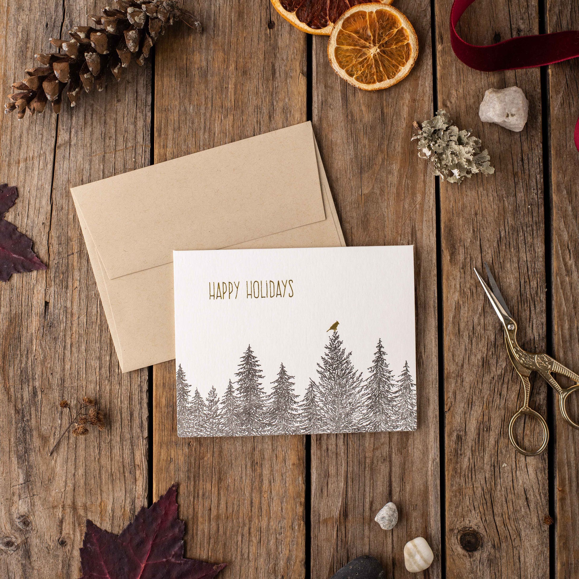 Happy Holidays Cardinal Letterpress Card – Drawn to Ecology