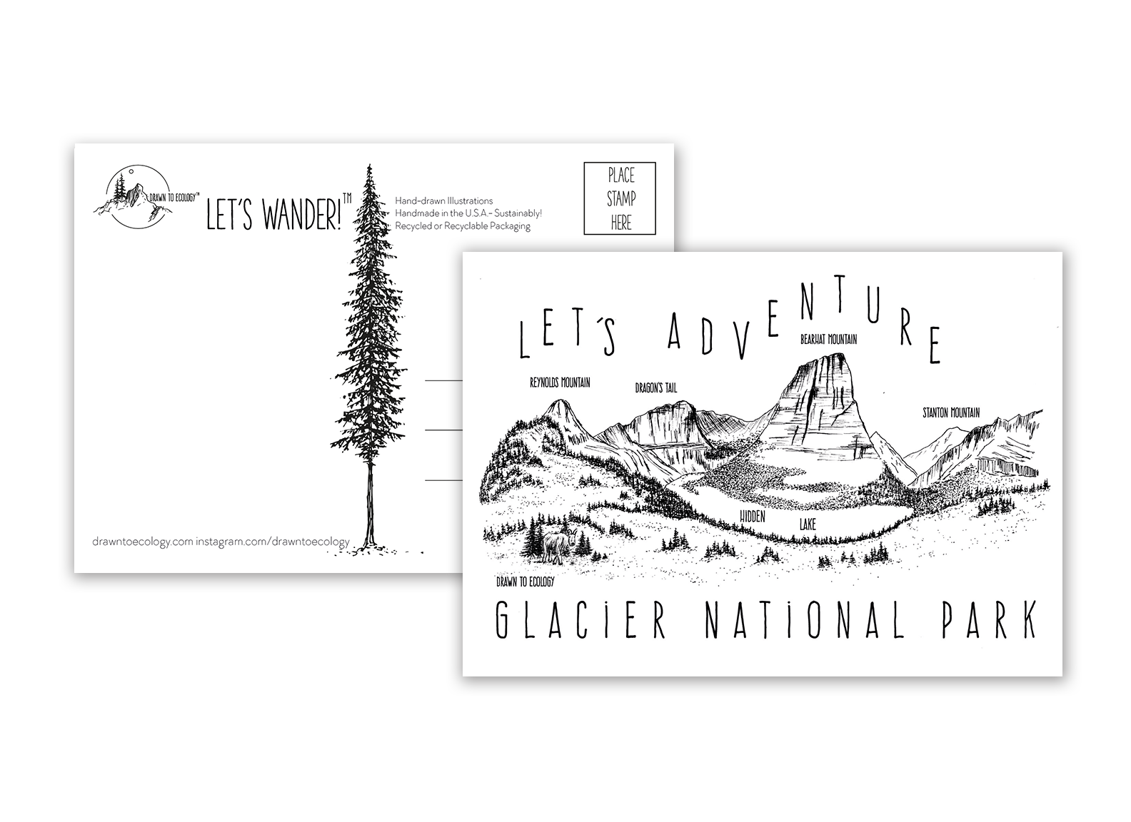 'Let's Adventure' Hidden Lake Glacier National Park Postcard – Drawn to ...